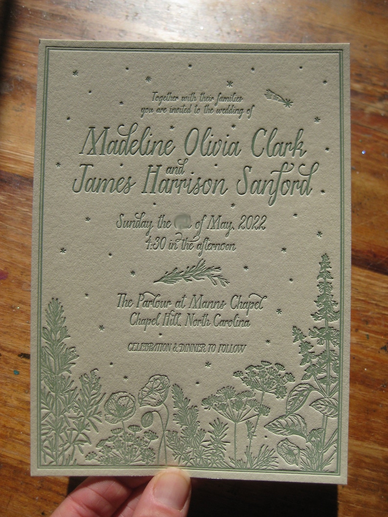 Rosemary & Basil Custom Letterpress Wedding Invitation Suite - Etsy
