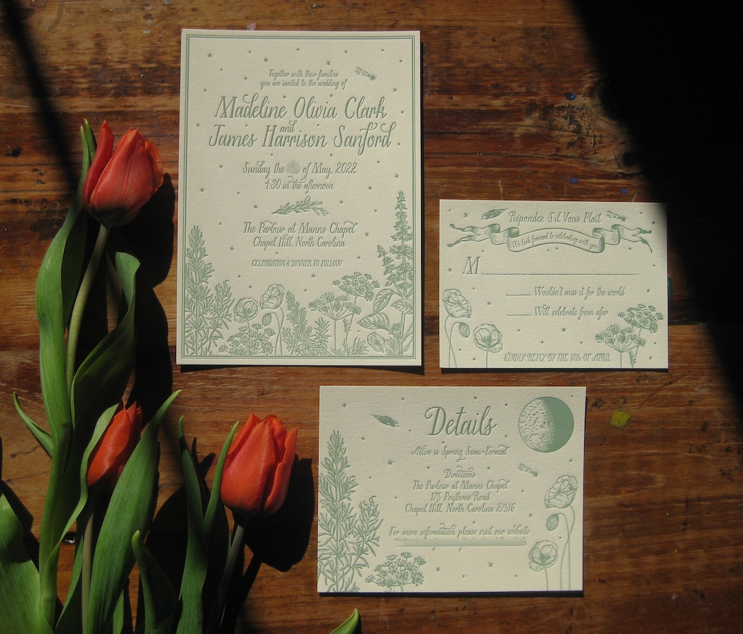 Rosemary & Basil Custom Letterpress Wedding Invitation Suite - Etsy