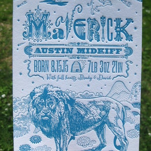 Lion in the Mountains Letterpress Birth Announcement - Etsy