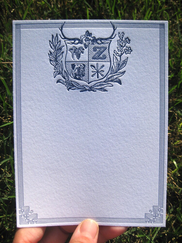 Modern Family Crest Custom Letterpress Notecards | Etsy