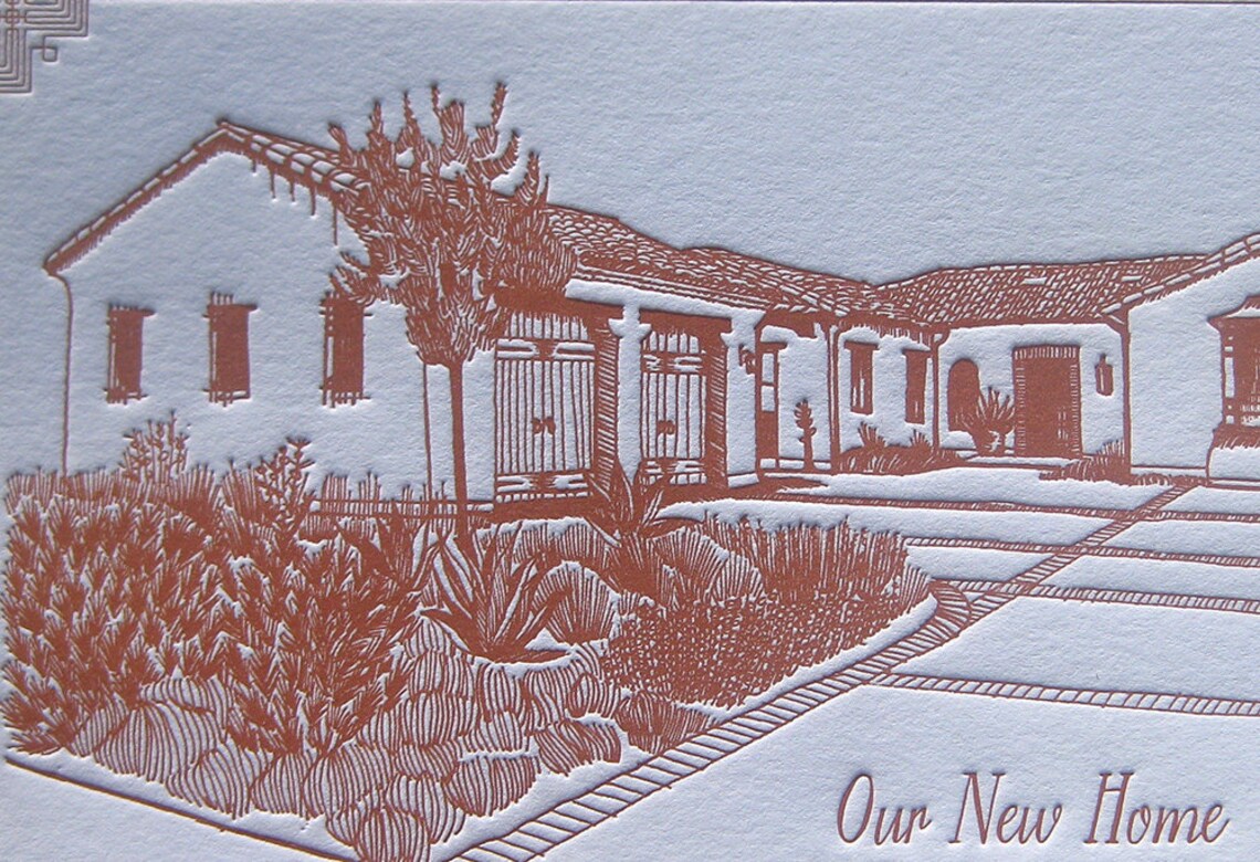 Custom Hand Drawn House Portrait Letterpress Moving Cards - Etsy