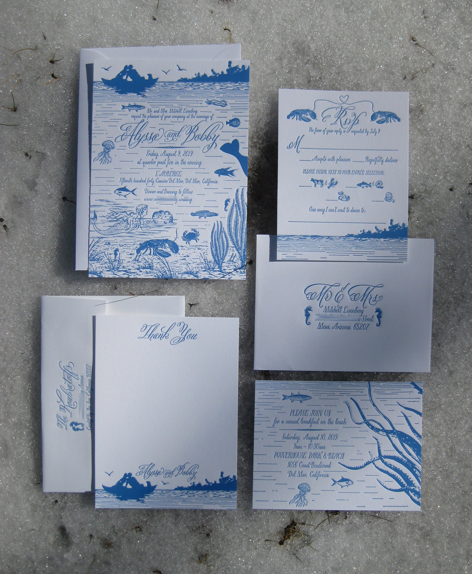 Mermaids & Sea Fauna with Custom Venue Nautical Letterpress | Etsy