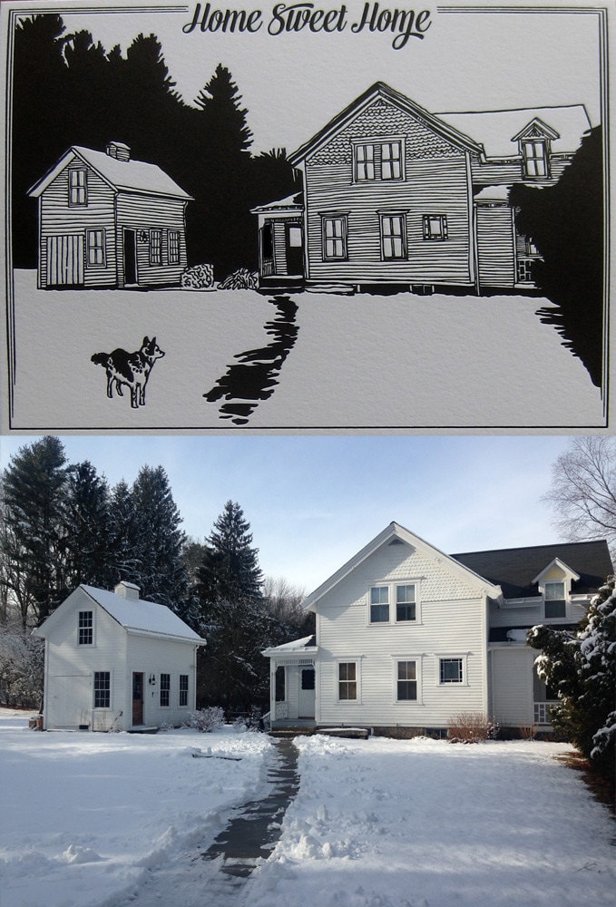 Custom Hand Drawn House Portrait Letterpress Moving Cards - Etsy