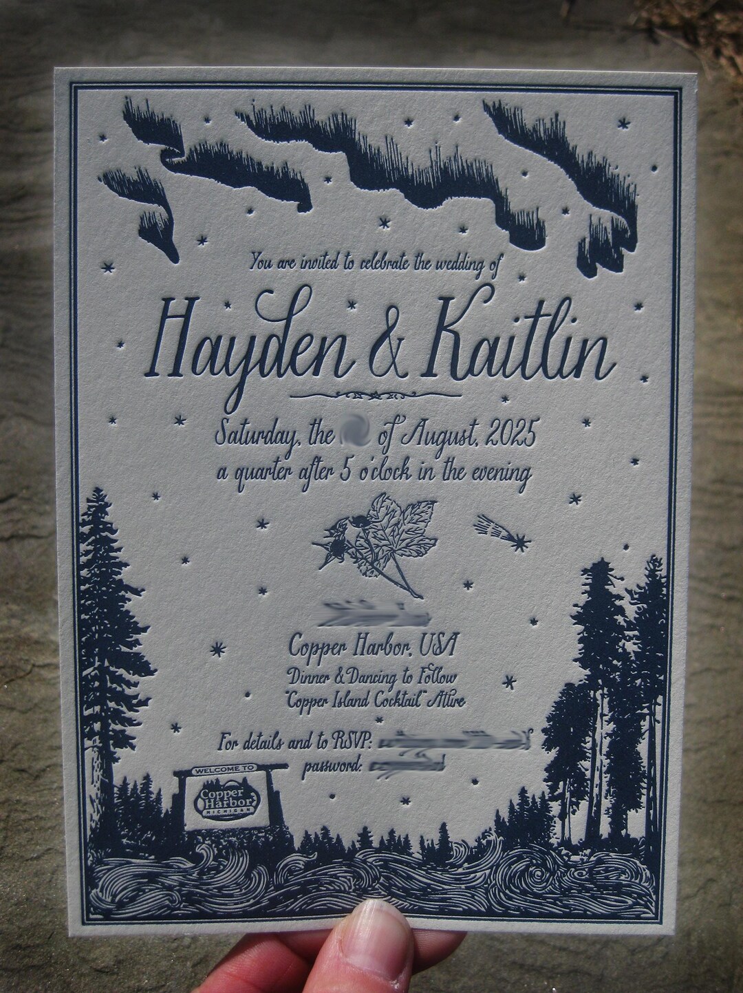 Simply Rustic (northern Lights Edition) Custom Letterpress Wedding ...