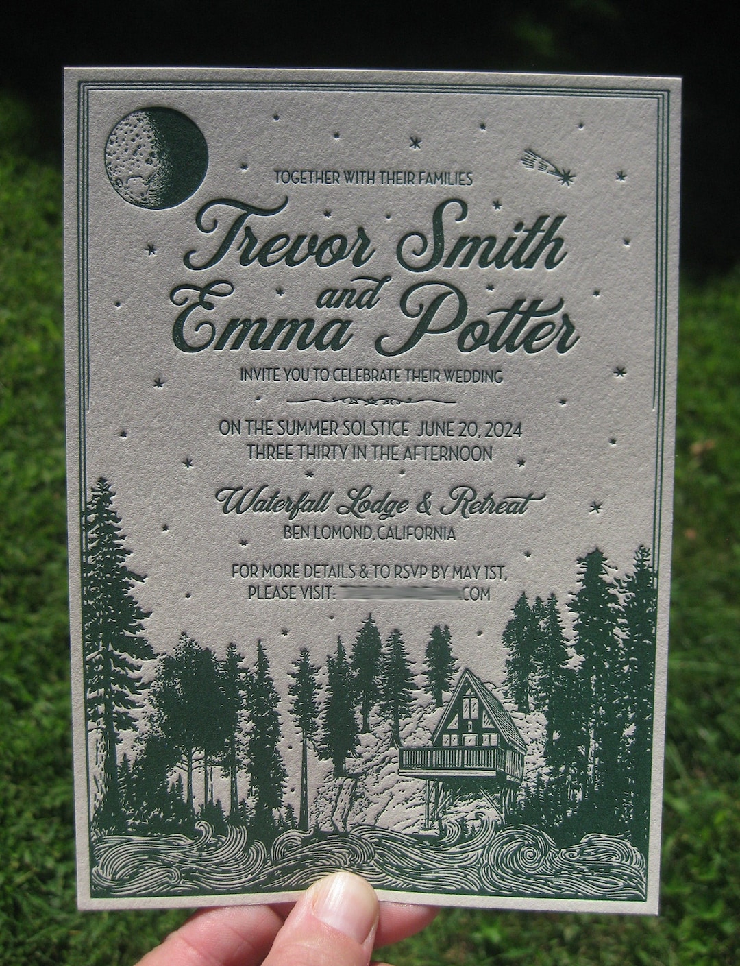 Waterfall Lodge Letterpress Wedding Invitation (customizable With ...