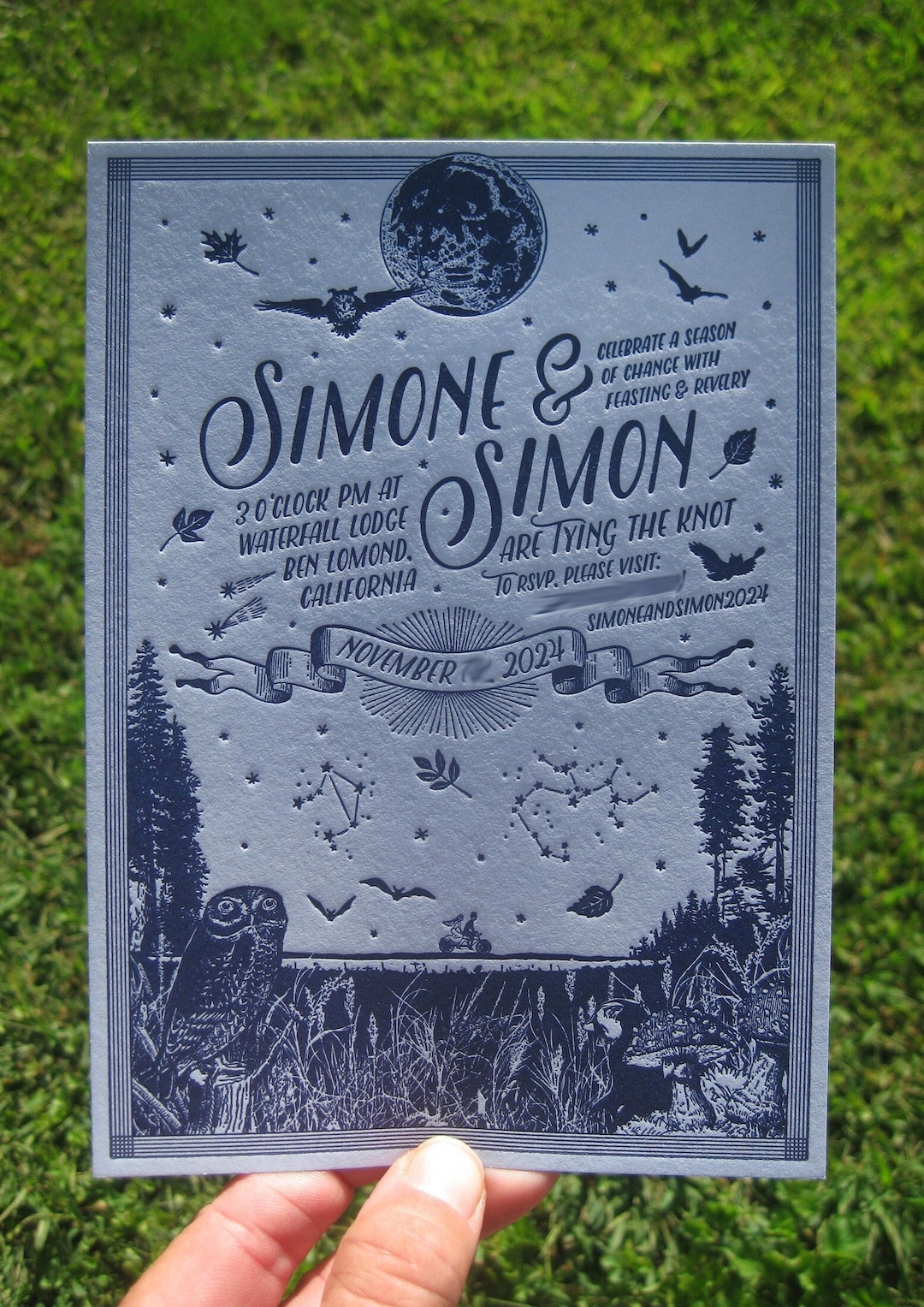Mystical Flora & Fauna Letterpress Wedding Invitation (autumn Owl ...