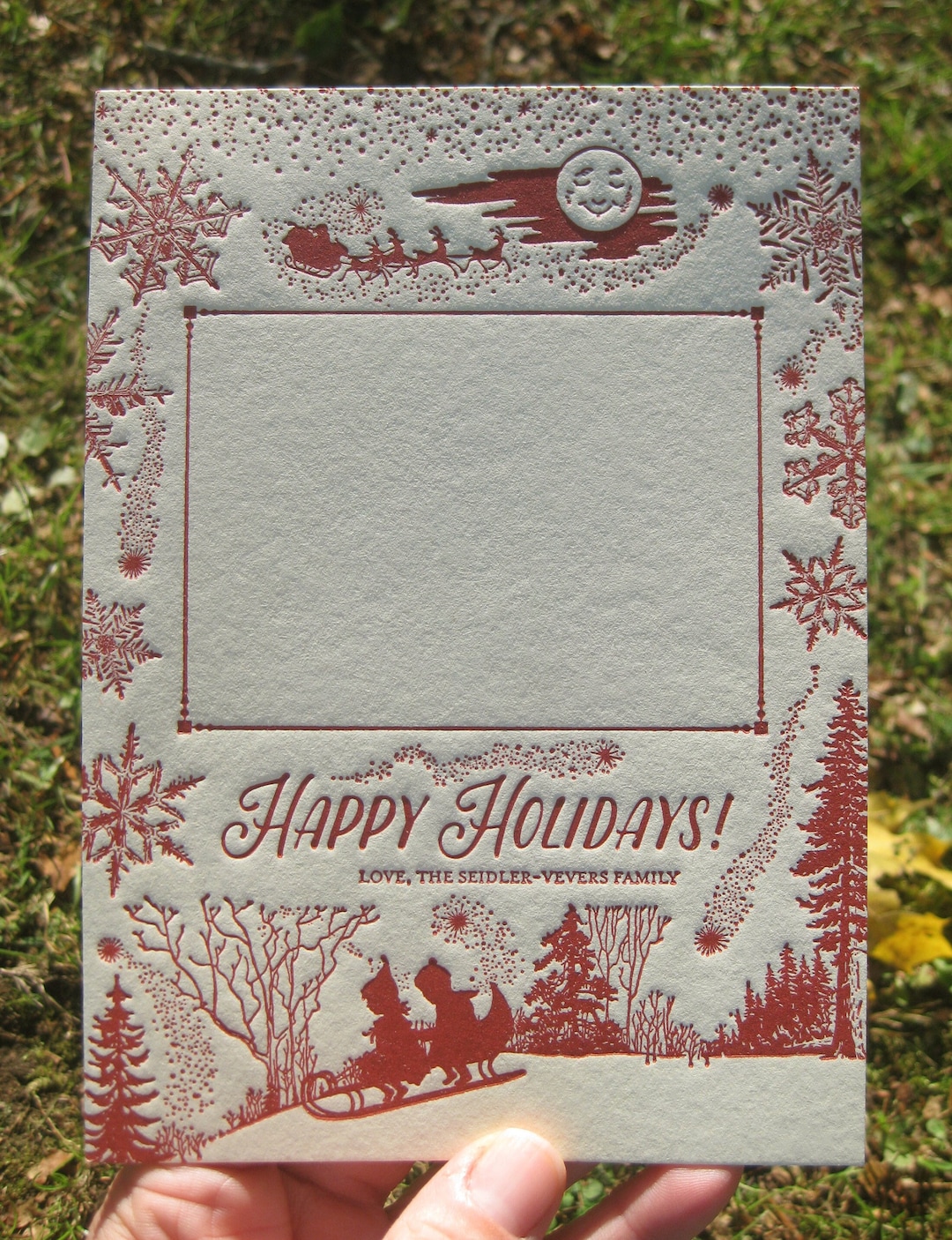 Snowy Santa Letterpress Holiday Cards (with Spot for Photo) - Etsy