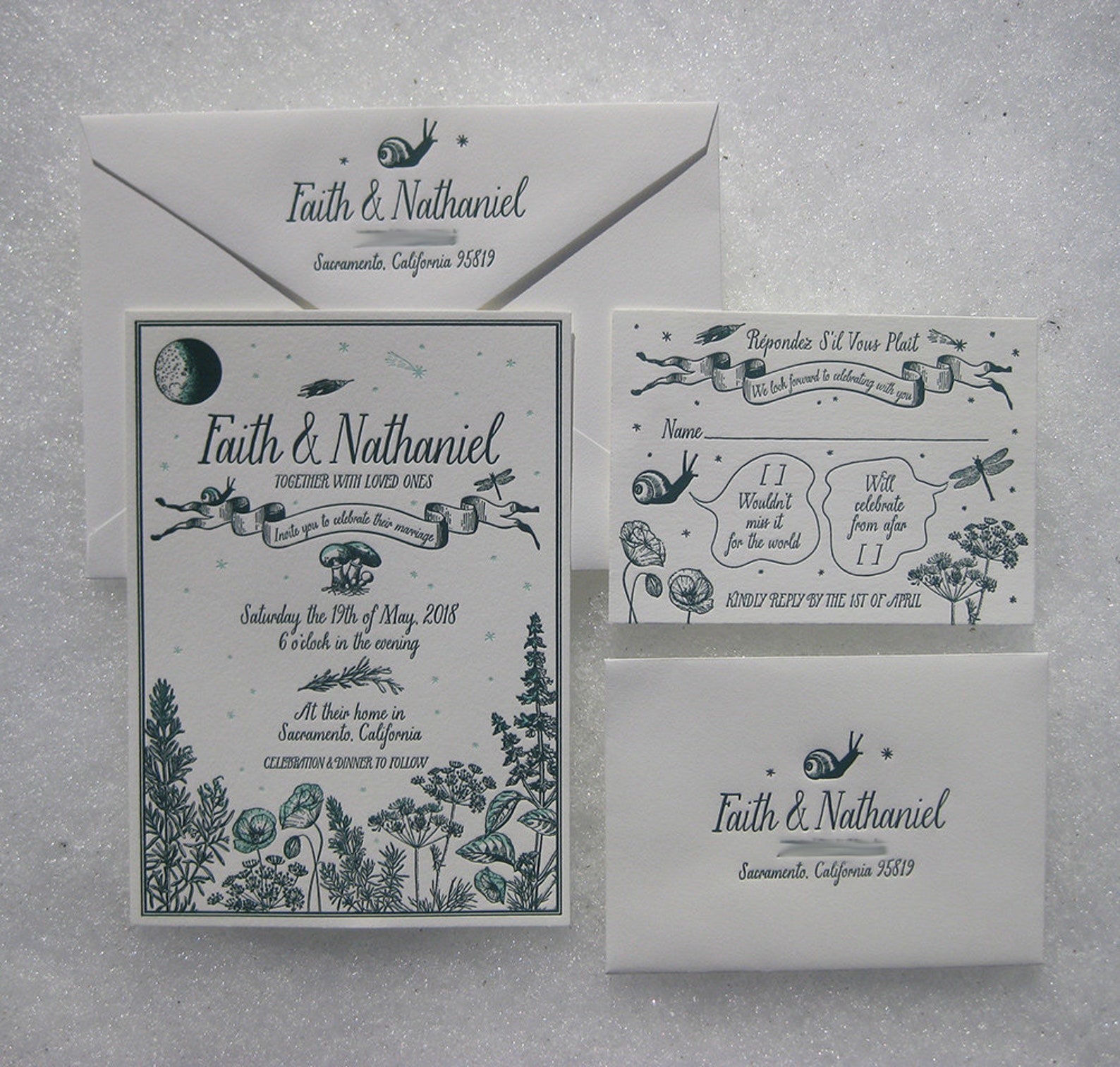 Rosemary & Basil Custom Letterpress Wedding Invitation Suite | Etsy