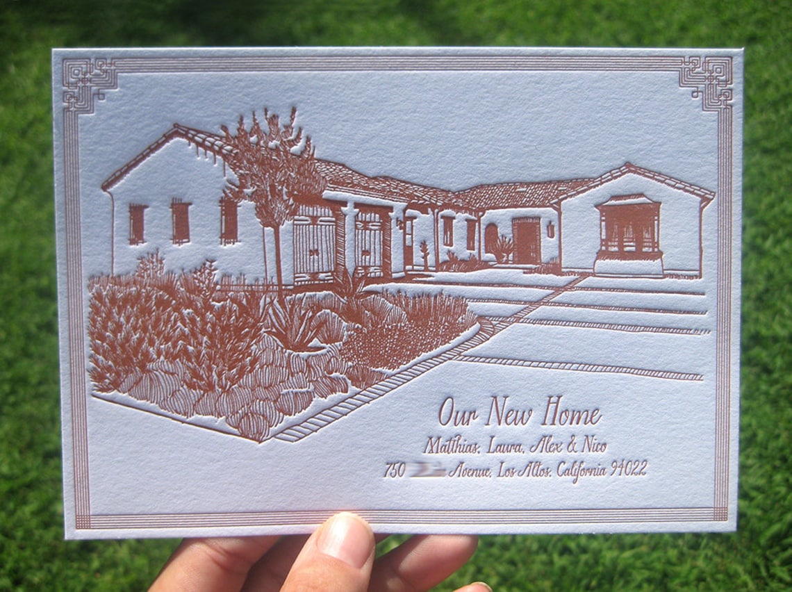 Custom Hand Drawn House Portrait Letterpress Moving Cards - Etsy