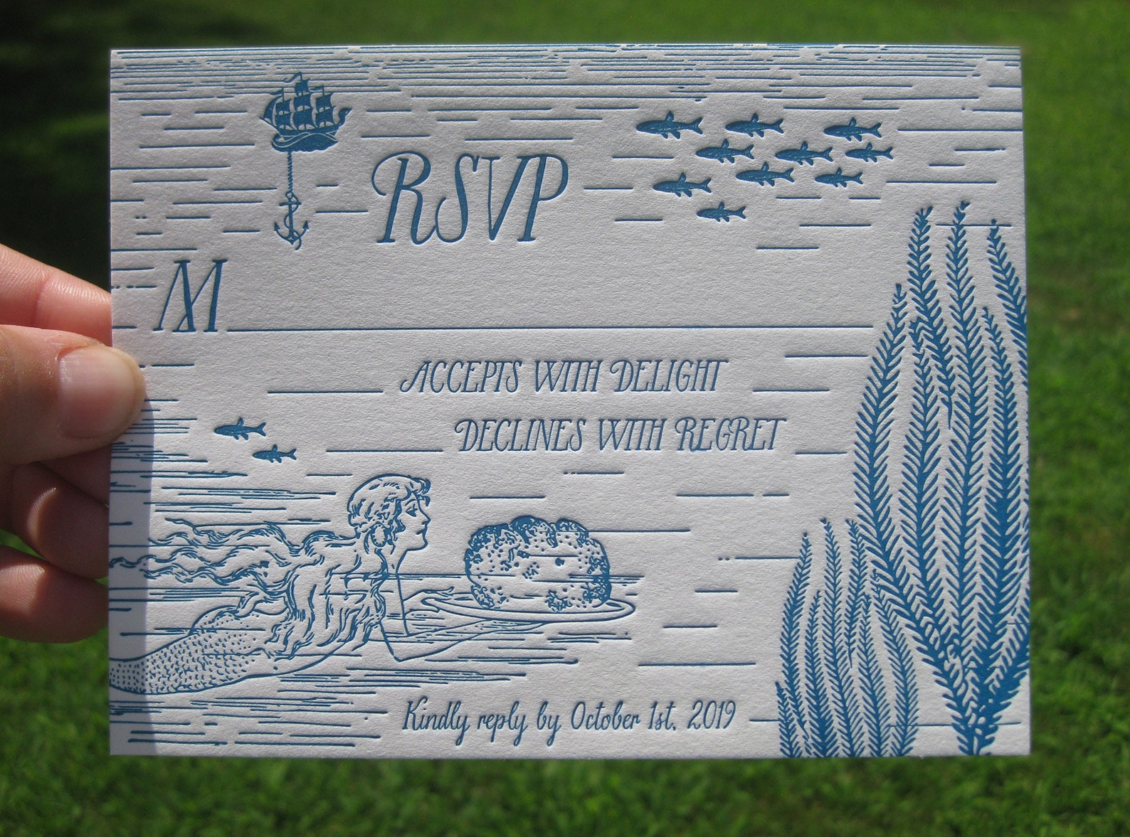 Mermaids & Sea Fauna with Custom Venue Nautical Letterpress | Etsy