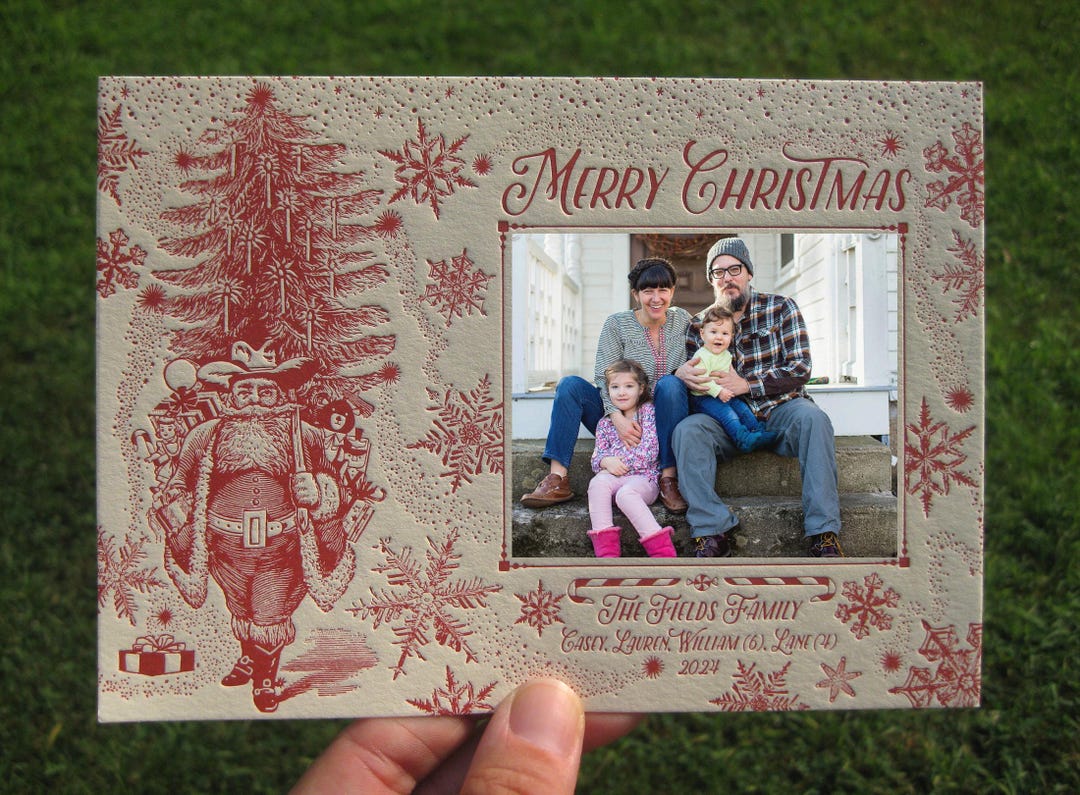 Vintage Santa Letterpress Holiday Cards (with Spot for Photo) - Etsy