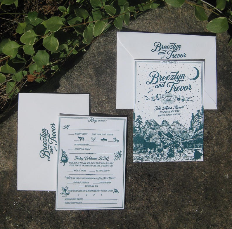 Woodland Creatures Country Band Letterpress Wedding Invitation & RSVP ...