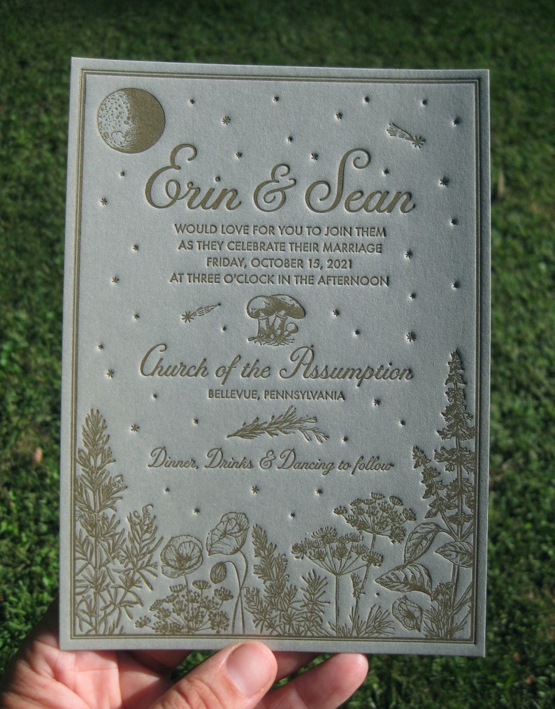 Rosemary & Basil Custom Letterpress Wedding Invitation Suite - Etsy
