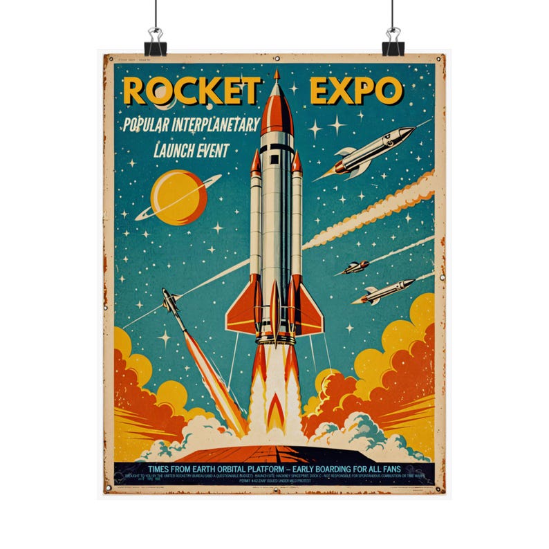 Retro Rocket Launch Vertical Poster - Space Decor, Vintage Art, Outer ...