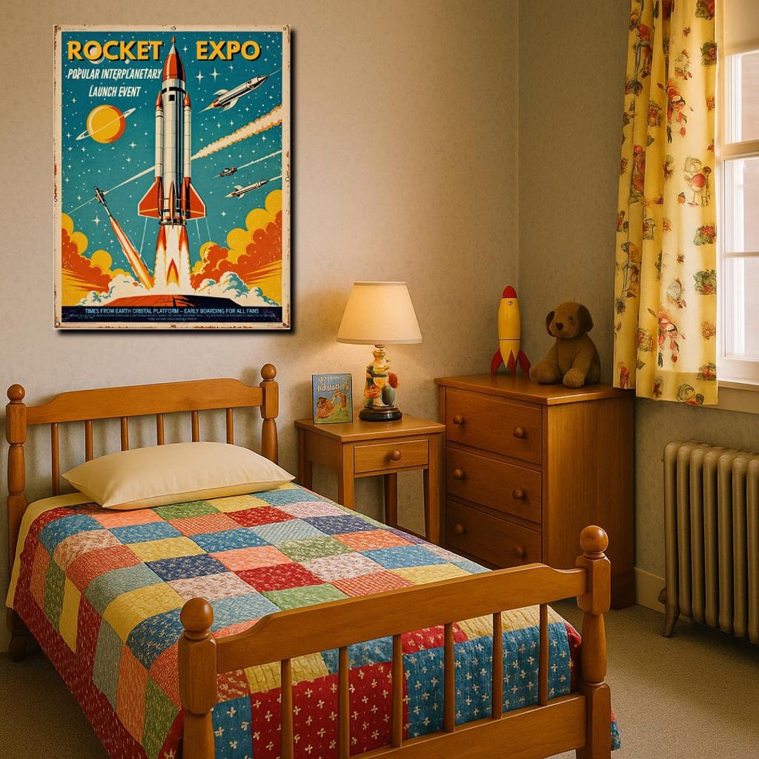 Retro Rocket Launch Vertical Poster - Space Decor, Vintage Art, Outer ...