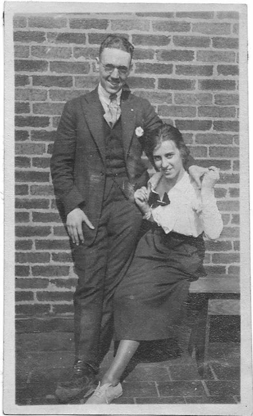 Vintage Photo Couple Posing for Camera 1910s-20s Original Photo Brick ...