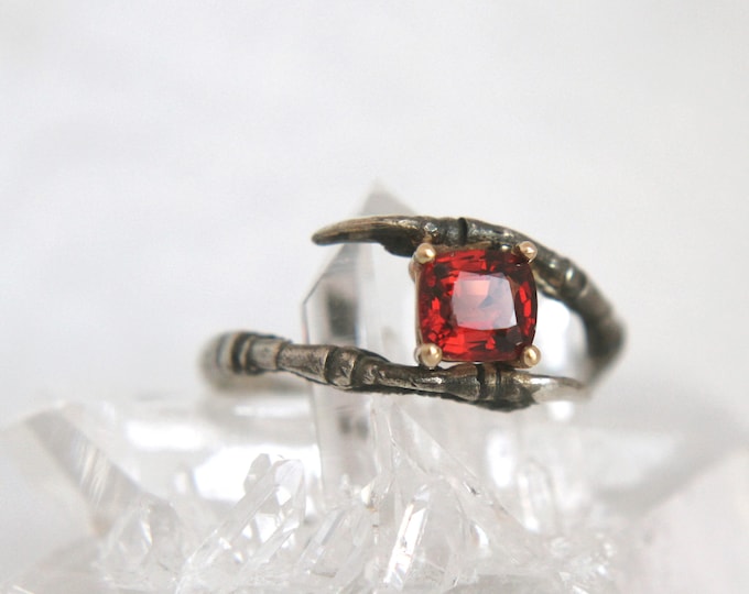Red Spinel Bird Claw Ring in Oxidized Sterling Silver With 14k Yellow ...