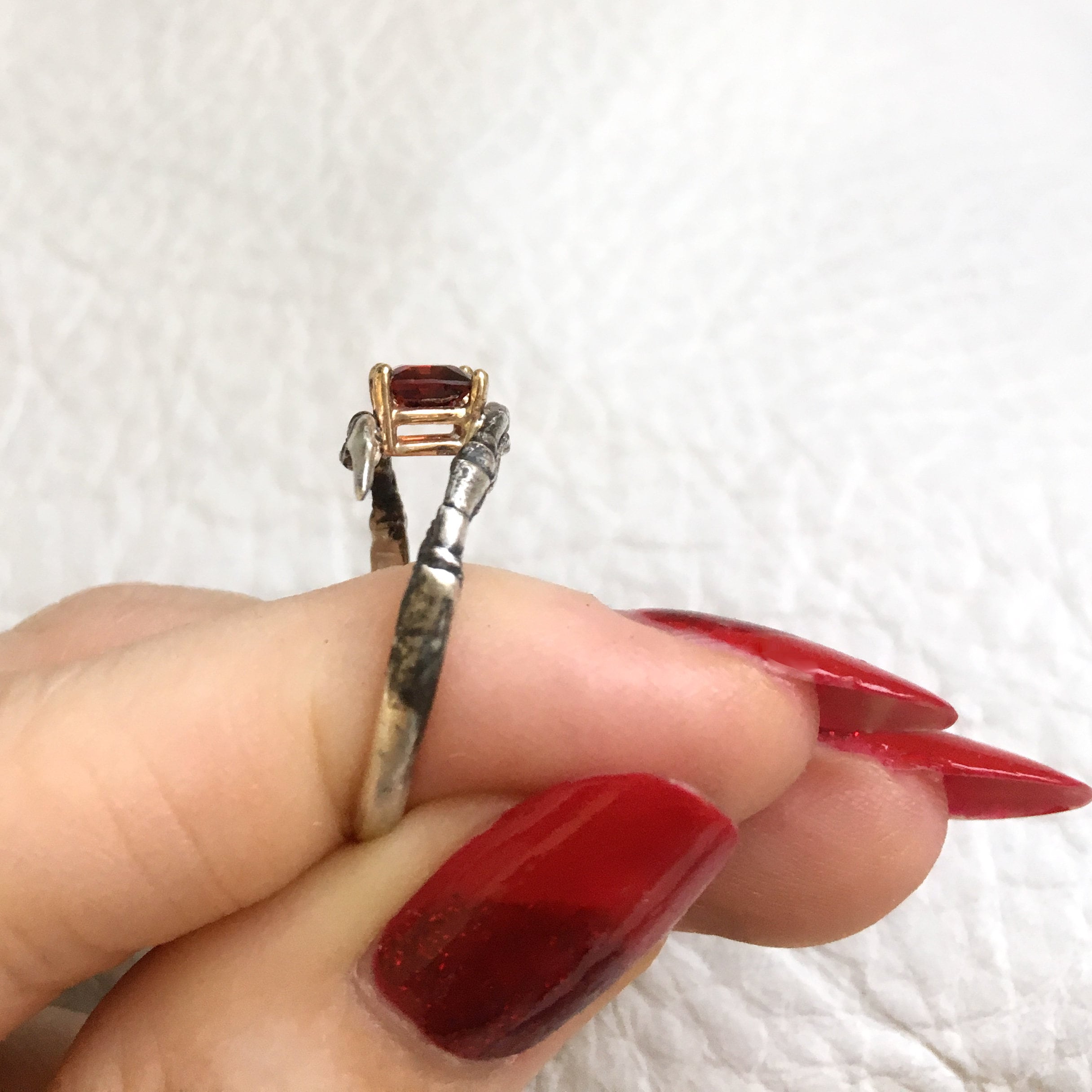 Red Spinel Bird Claw Ring in Oxidized Sterling Silver With 14k - Etsy