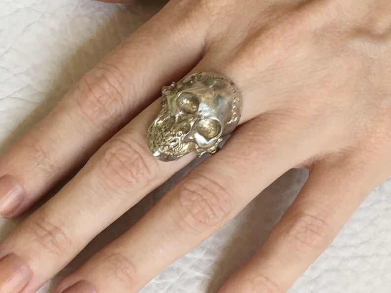 Silver Skull Ring Snake Bone Band Macabre Jewelry Oxidized Optional ...