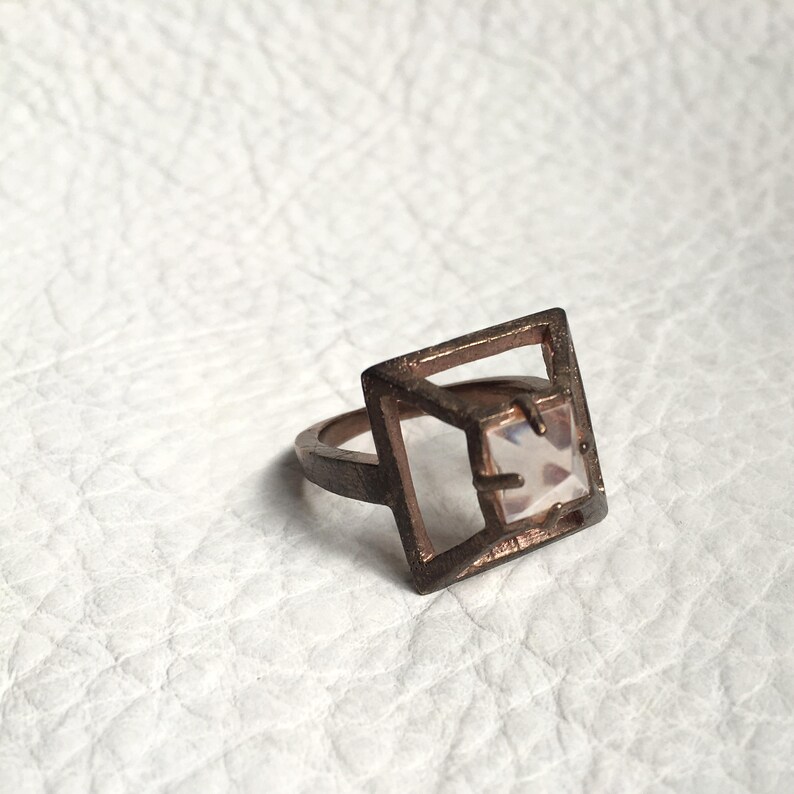 Antiqued Rose Gold Plated Pyramid Structure Ring With ROSE - Etsy