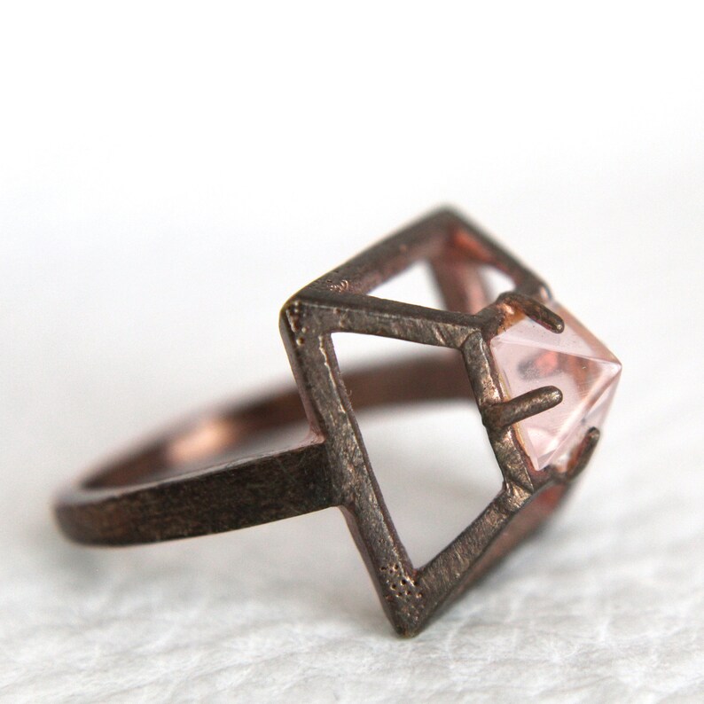 Antiqued Rose Gold Plated Pyramid Structure Ring With ROSE - Etsy