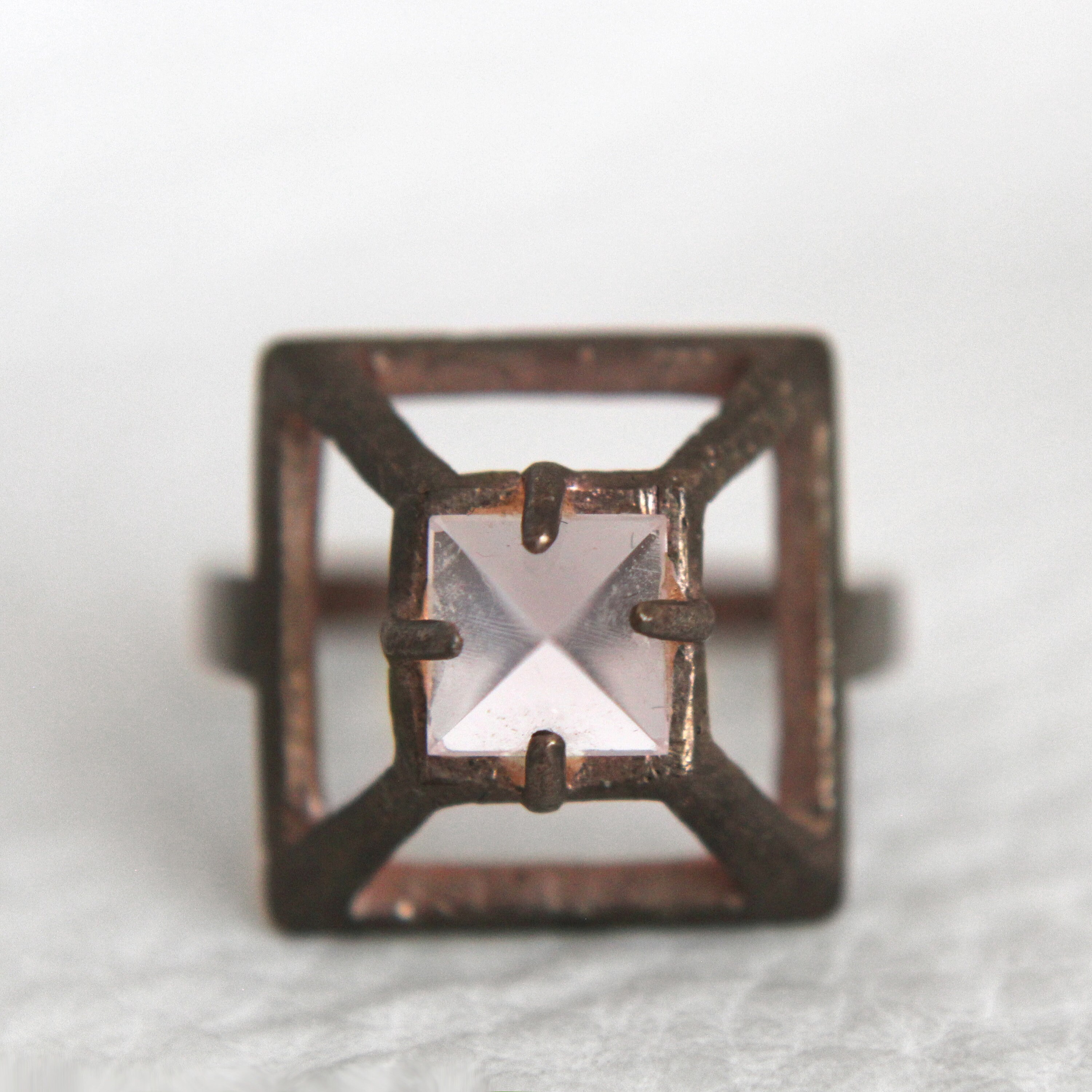 Antiqued Rose Gold Plated Pyramid Structure Ring with ROSE | Etsy