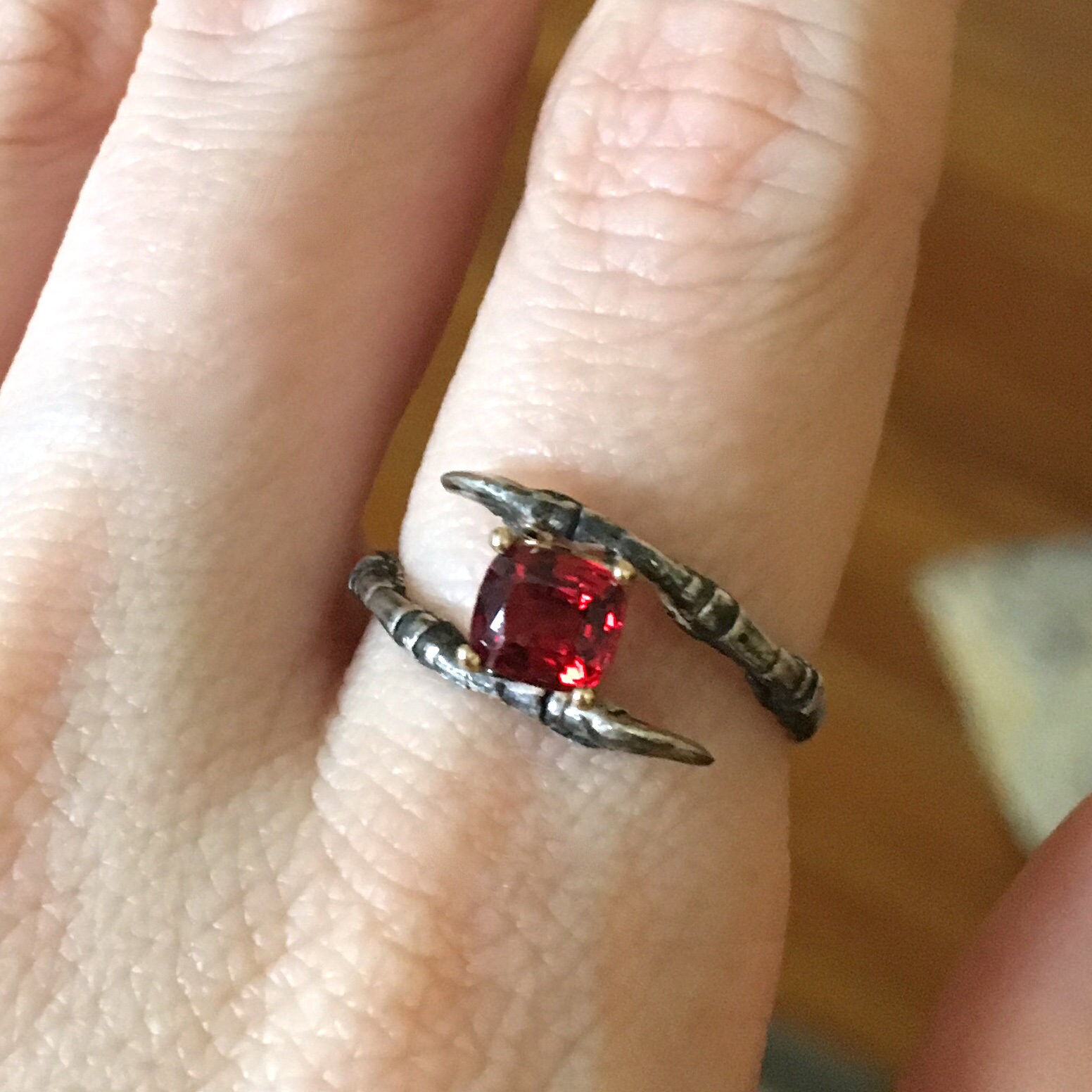 Red Spinel Bird Claw Ring in Oxidized Sterling Silver with 14k | Etsy
