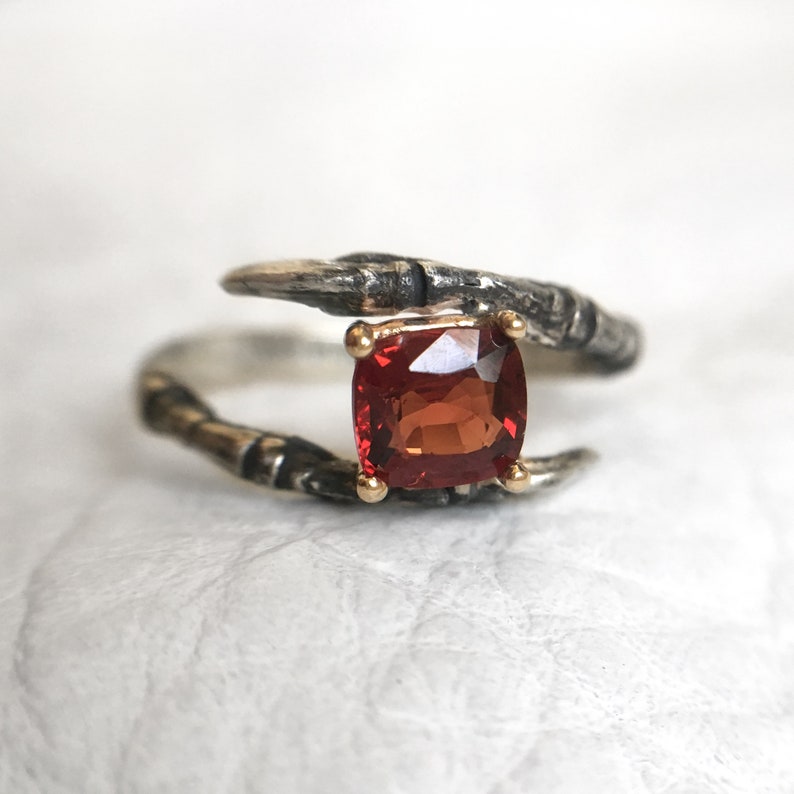 Red Spinel Bird Claw Ring in Oxidized Sterling Silver With 14k - Etsy