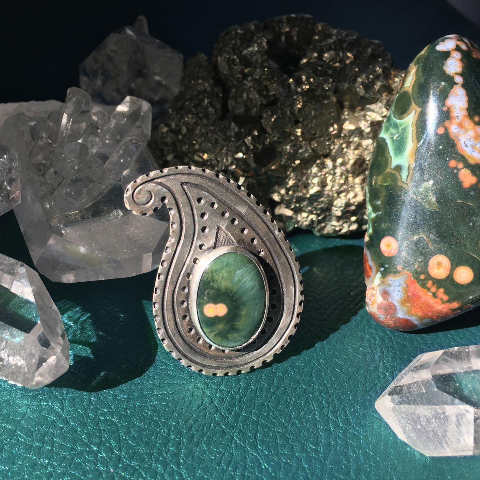 Ocean Jasper Paisley Ring Sterling Silver Natural Green Jasper With ...