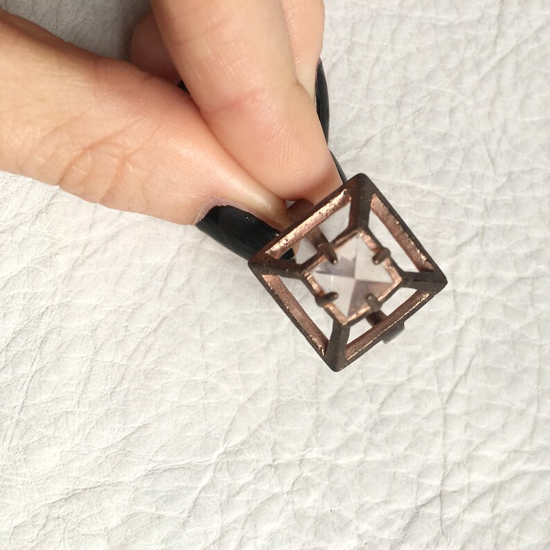 Antiqued Rose Gold Plated Pyramid Structure Ring With ROSE - Etsy
