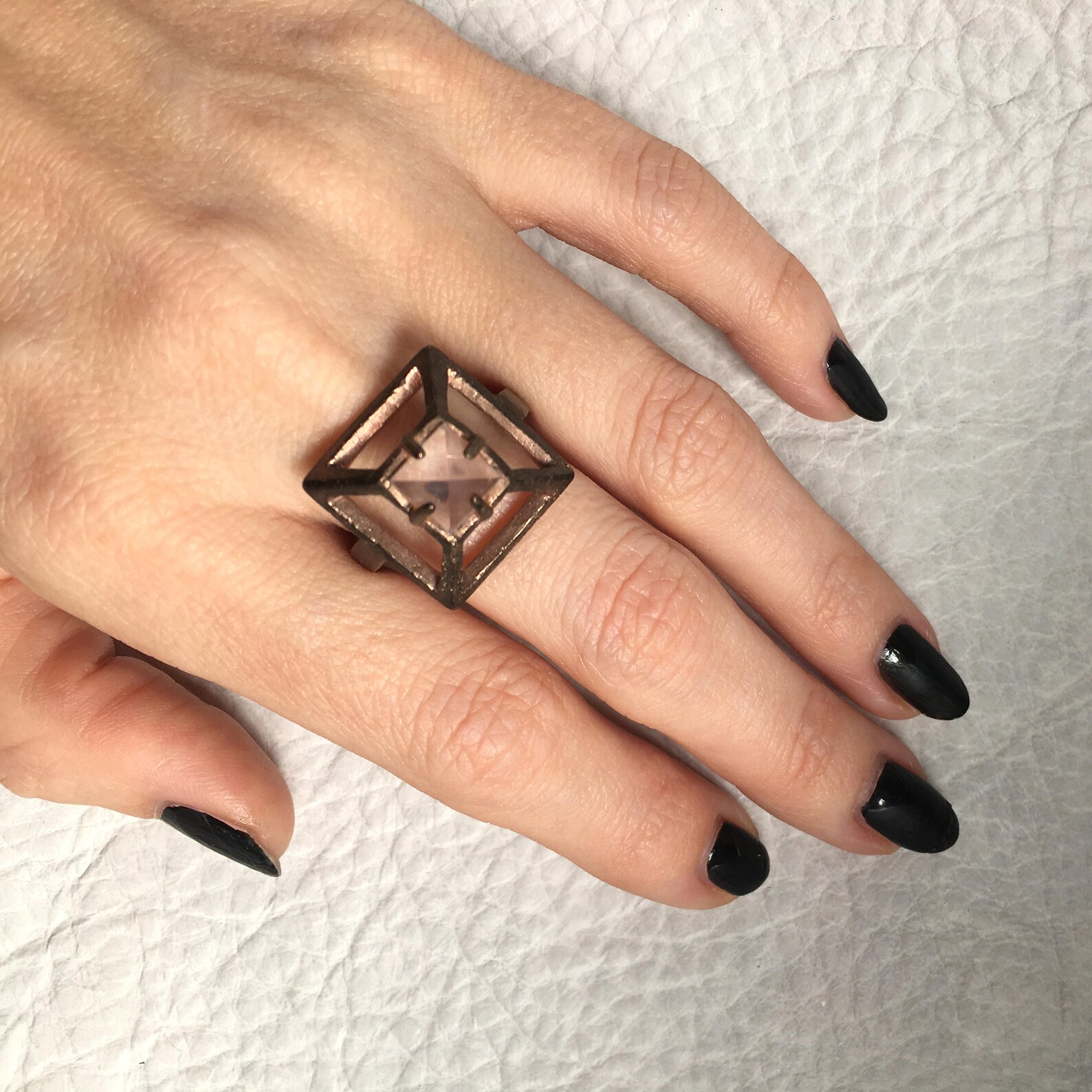 Antiqued Rose Gold Plated Pyramid Structure Ring With ROSE - Etsy