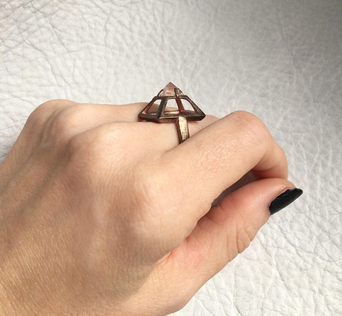 Antiqued Rose Gold Plated Pyramid Structure Ring With ROSE - Etsy