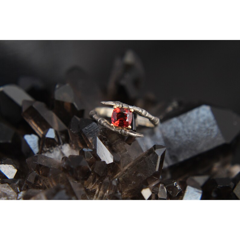 Red Spinel Bird Claw Ring in Oxidized Sterling Silver With 14k - Etsy