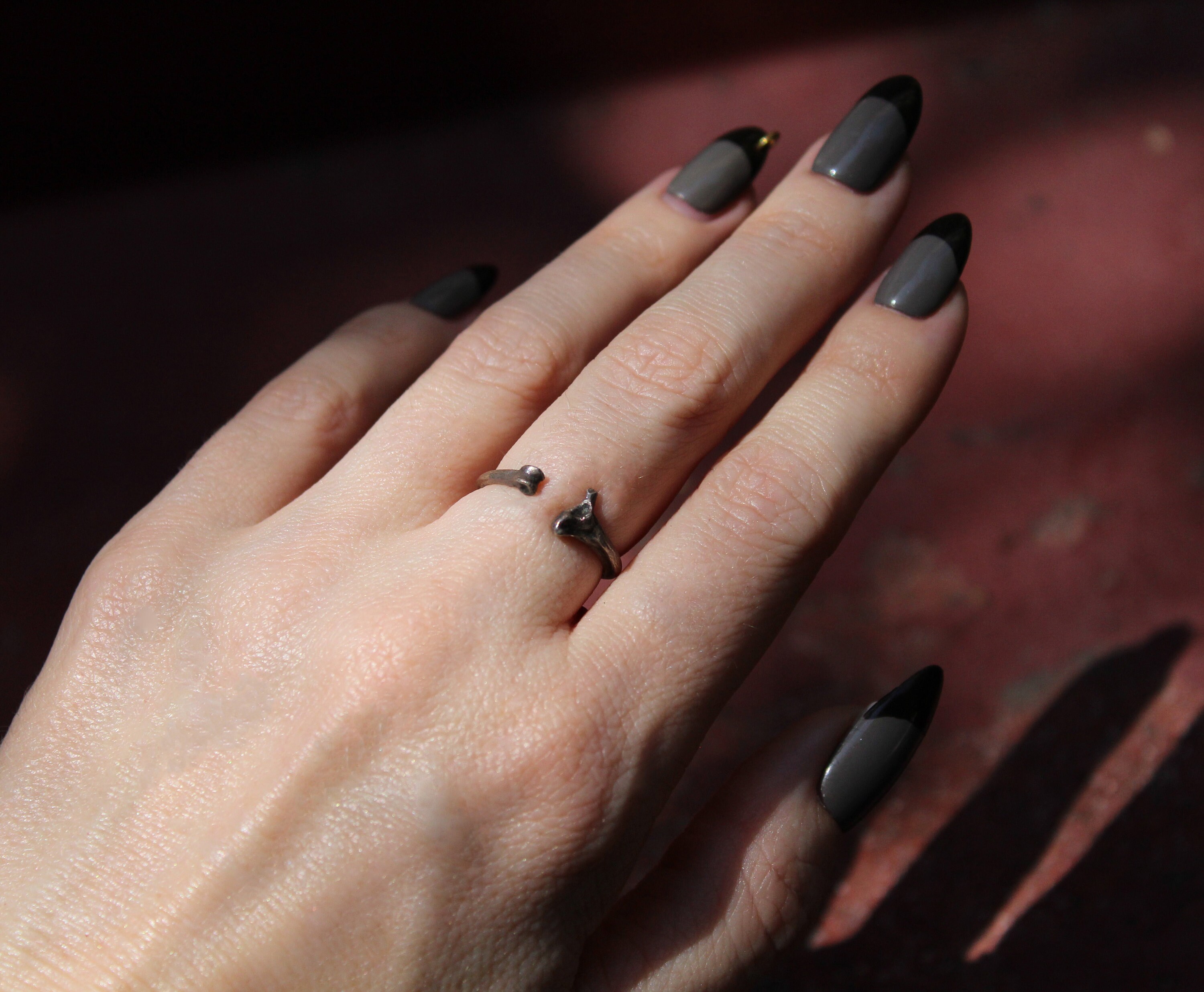 Oxidized Sterling SILVER Adjustable Rat and Snake Bone Ring Silver ...