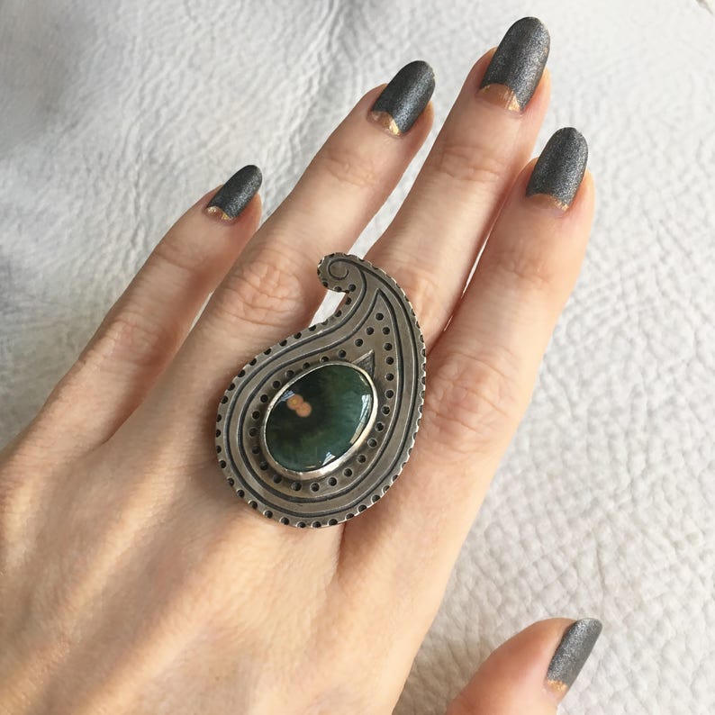Ocean Jasper Paisley Ring Sterling Silver Natural Green Jasper With ...