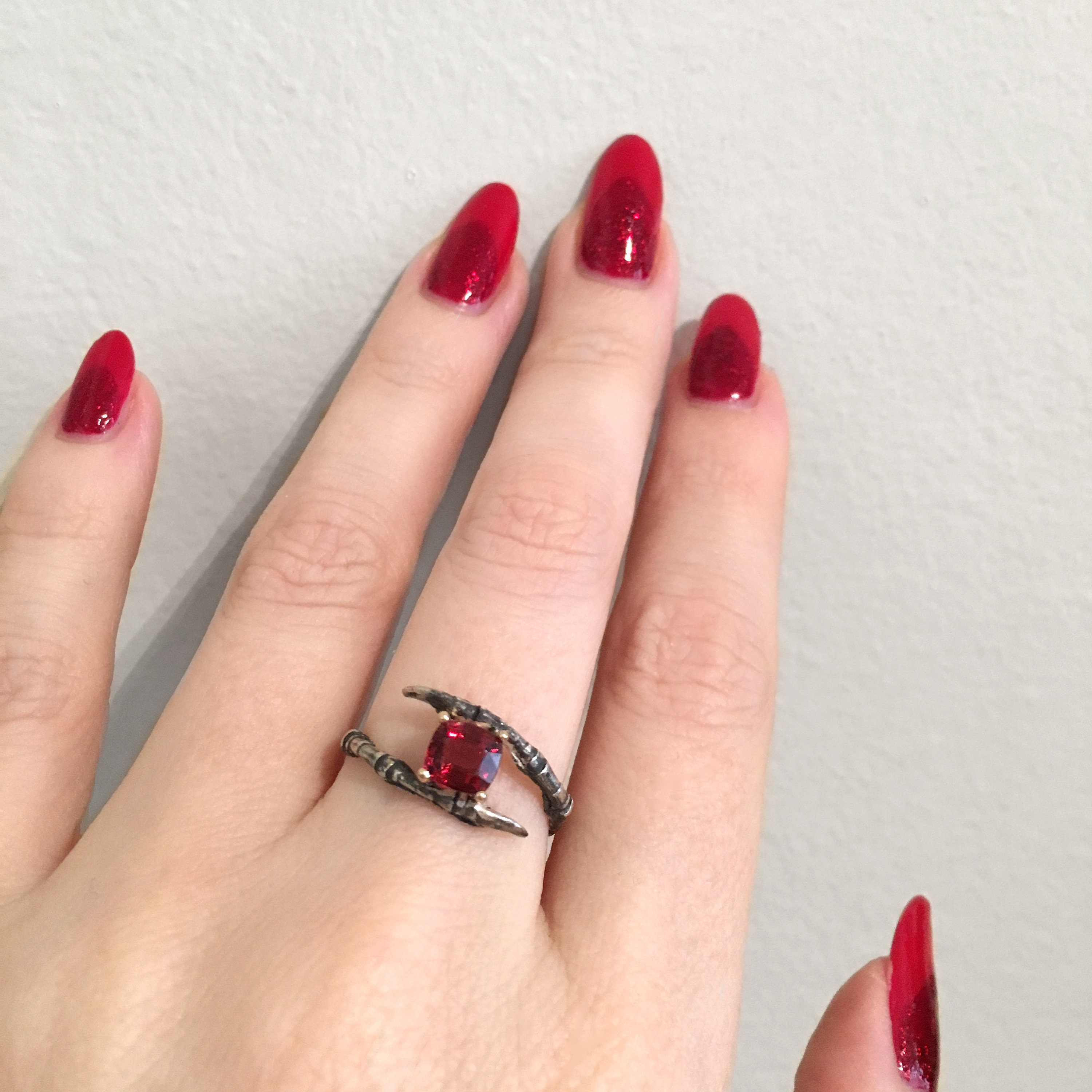 Red Spinel Bird Claw Ring in Oxidized Sterling Silver with 14k | Etsy