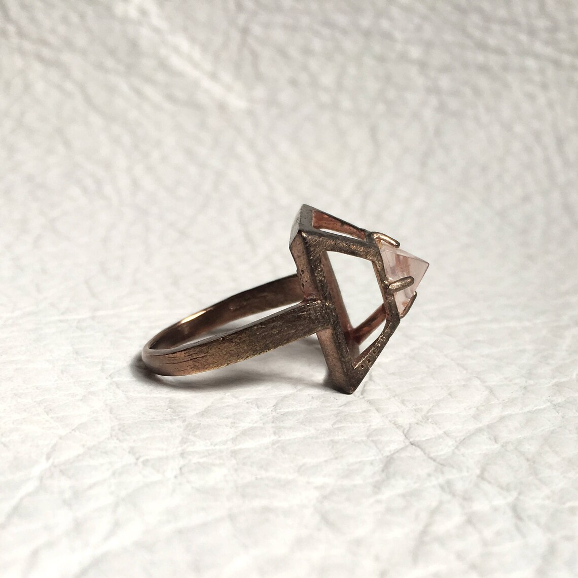 Antiqued Rose Gold Plated Pyramid Structure Ring With ROSE - Etsy