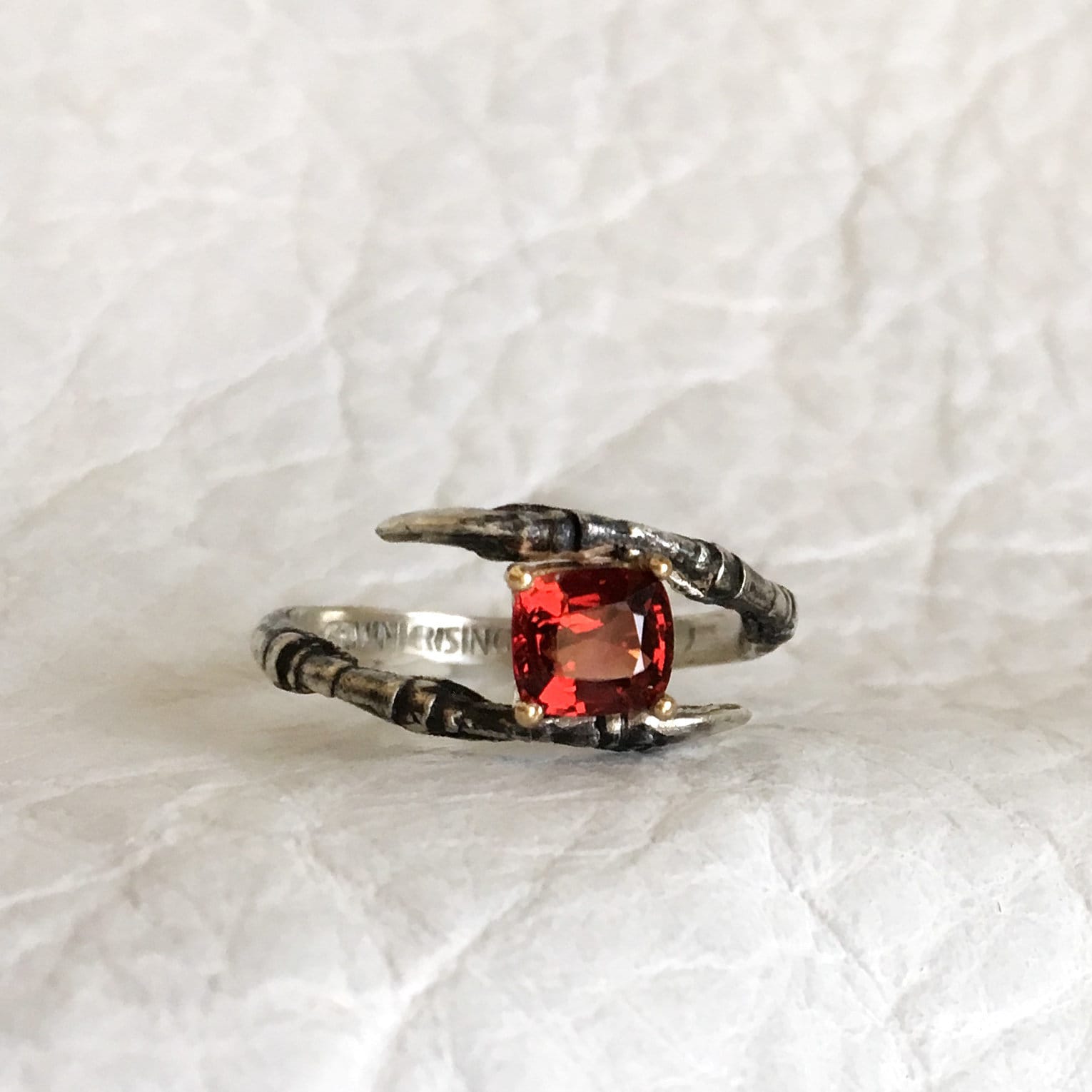 Red Spinel Bird Claw Ring in Oxidized Sterling Silver With 14k - Etsy