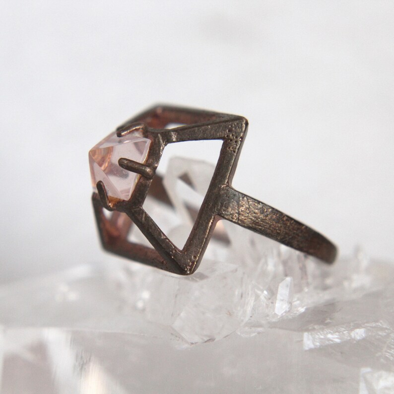 Antiqued Rose Gold Plated Pyramid Structure Ring With ROSE - Etsy