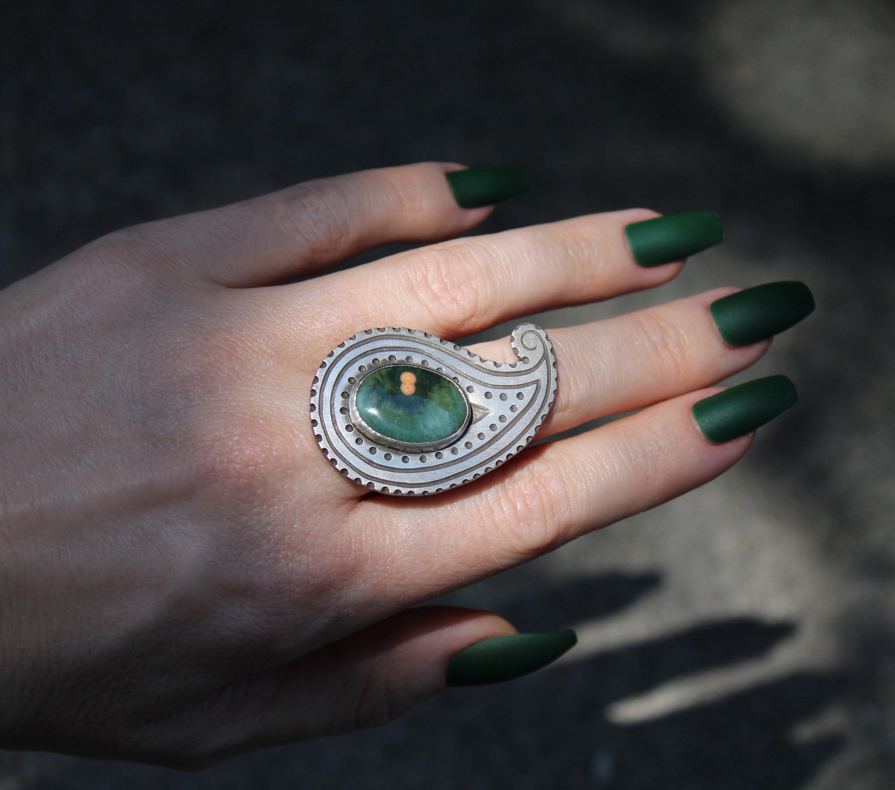 Ocean Jasper Paisley Ring Sterling Silver Natural Green Jasper With ...