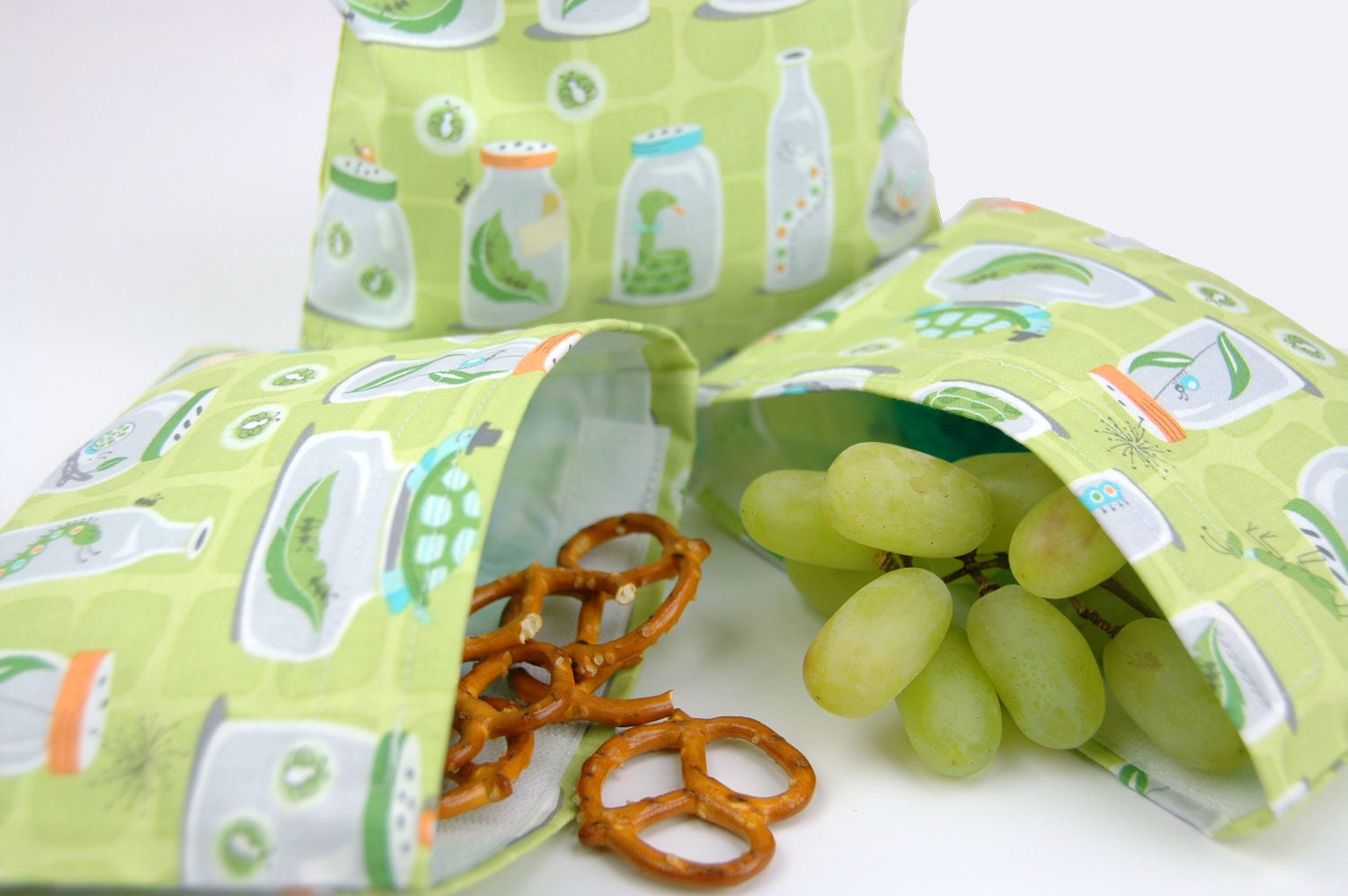 Reusable Sandwich and Snack Sack Kit in Backyard Baby Bug Jars | Etsy