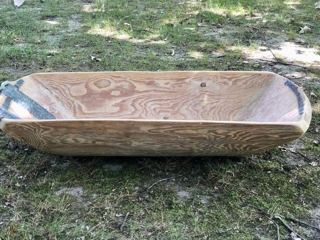 Huge Primitive Hand Hewn Wooden Trencher ,work Bowl Metal Patches ...