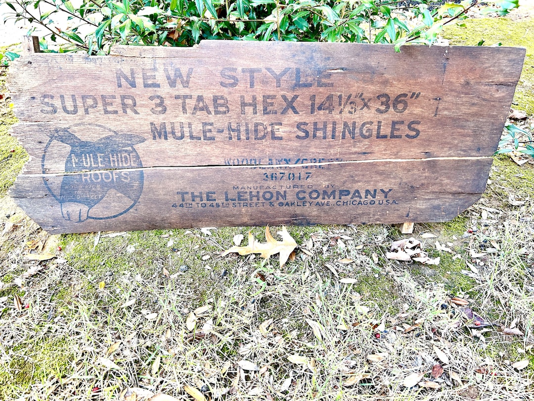 Antique Wooden Sign Advertising Mule Hide Shingles, Rustic Wall Hanging ...