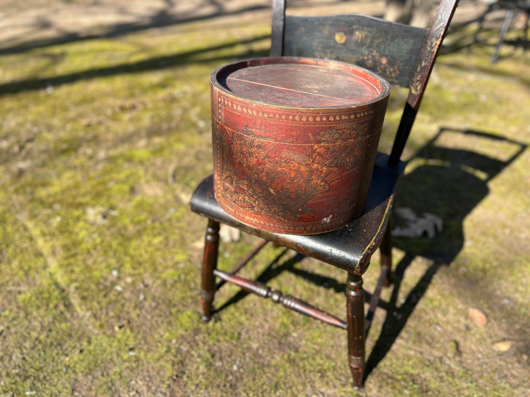 Large Antique Chinese Lacquered Round Hat Box, C. 1850 Original ...