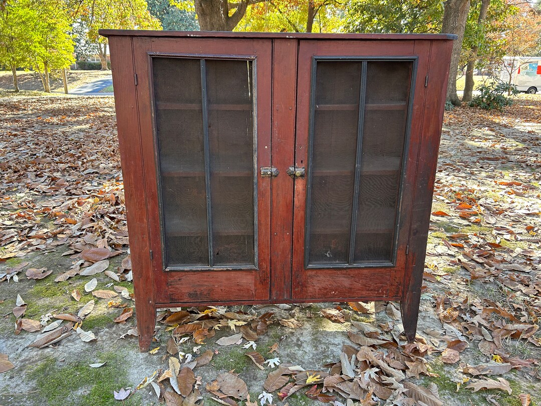 Primitive Pie Safe With Original Red Paint, Paneled Screens, Four ...