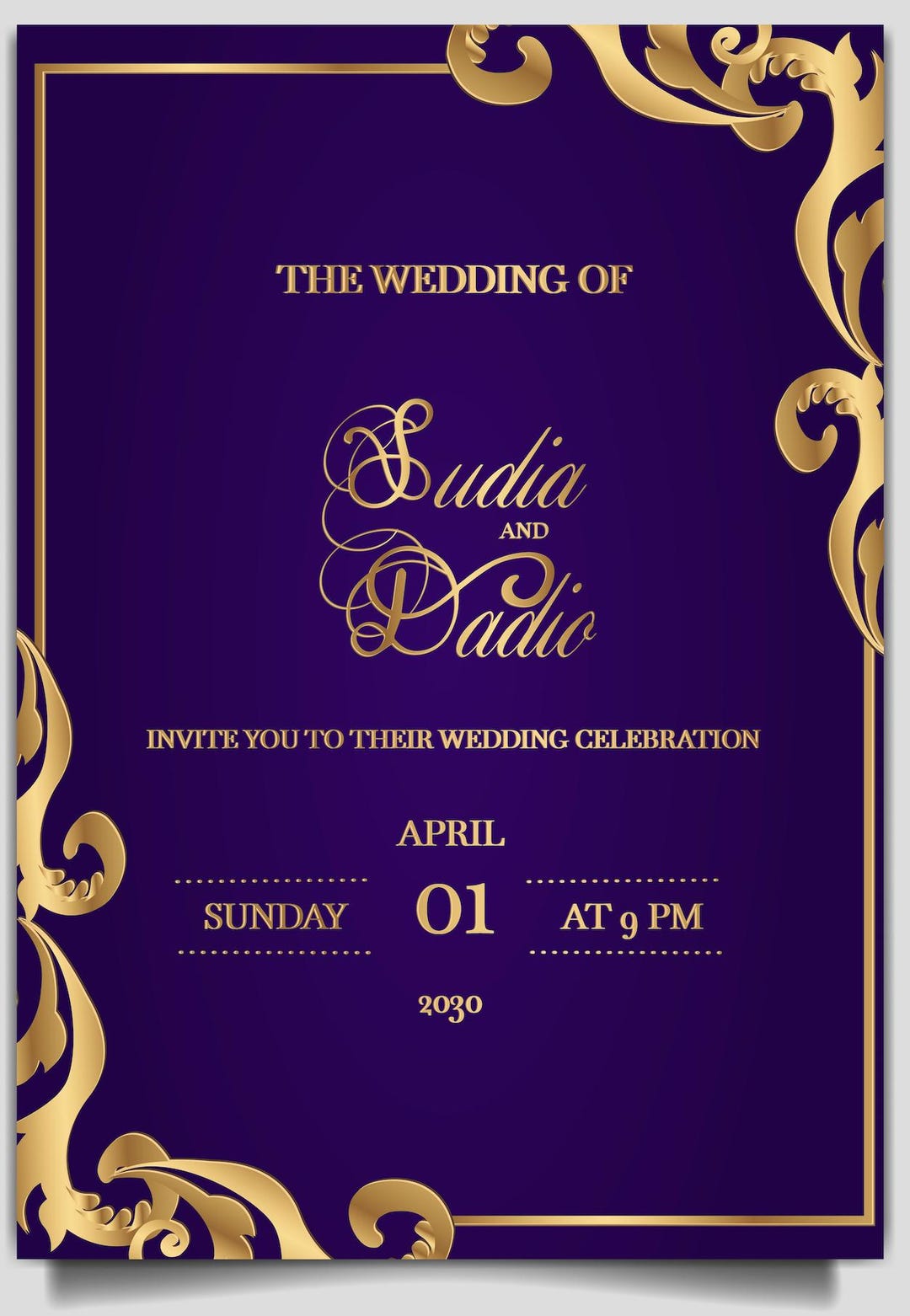 Purple and Gold Royal Wedding Invitation Template, - Etsy