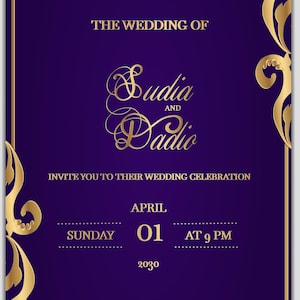 Purple and Gold Royal Wedding Invitation Template, - Etsy