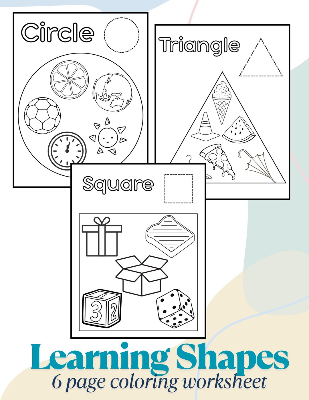 Shape Coloring Worksheet: Kids Learning Activity (PDF Download) - Etsy