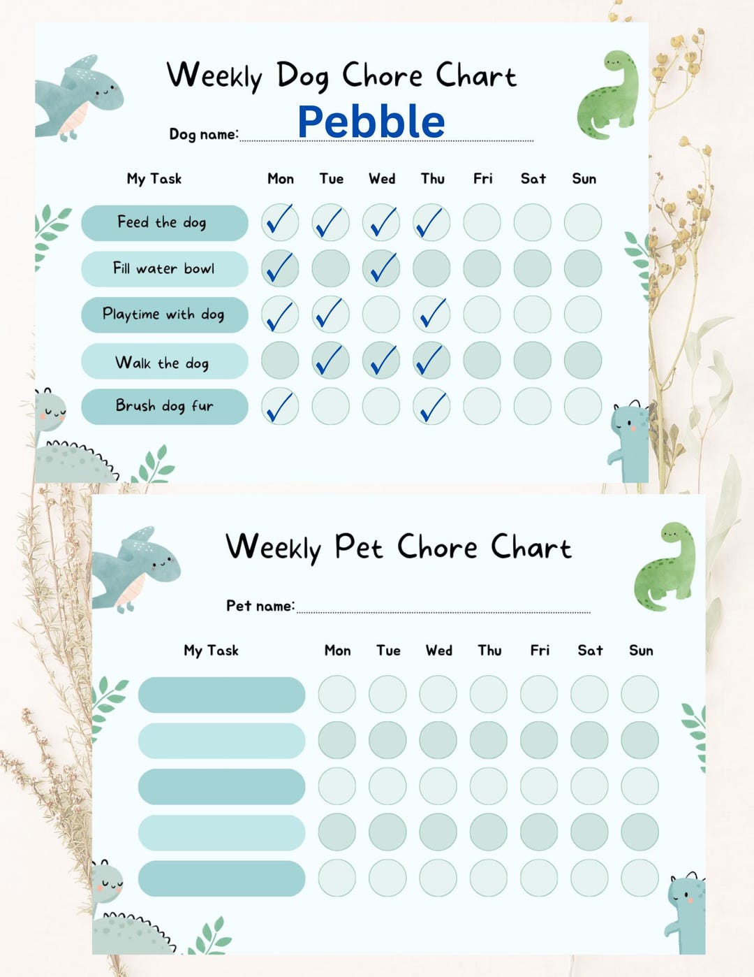 Printable Pet Chore Chart, Pet Responsibility Schedule for Kids - Etsy
