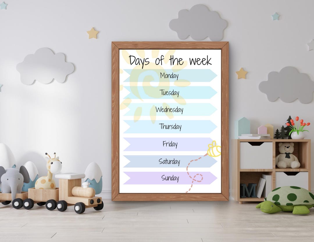 Days of the Week Poster, Monday-sunday, Pre School Kindergarten ...